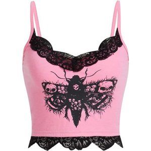 Tops | Womens Gothic Lace Trim Cami Crop Top Sexy Tank Tops Camisole ...